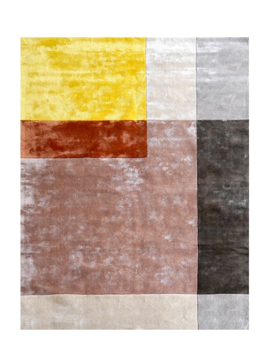 Blocks Geometric Pattern Tencel Modern Rug