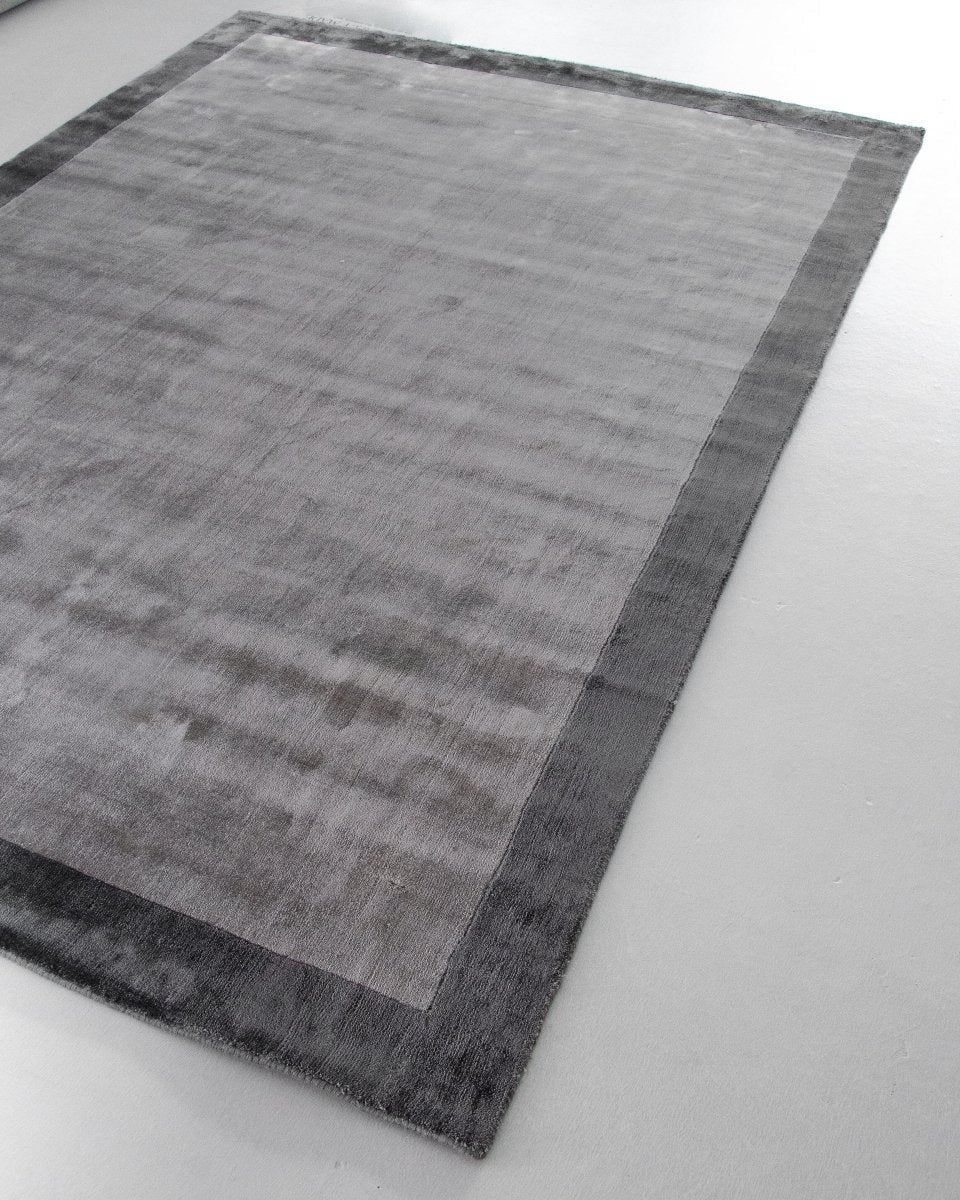 Silhouette Gray Bordered Tencel Modern Area Rug | Living DNA SG