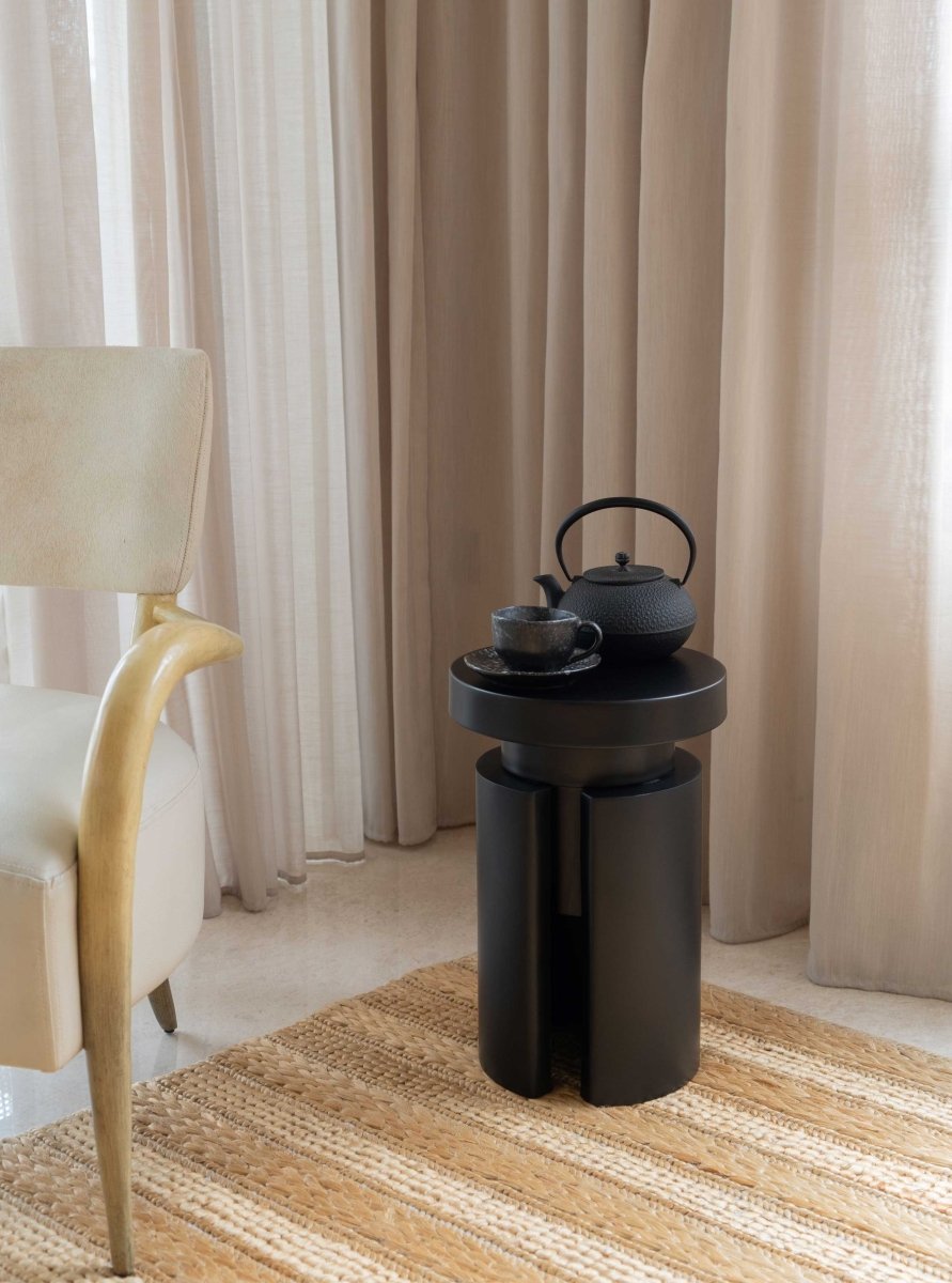 Doric Black Small Round Side Table Bedside Nightstand Accent