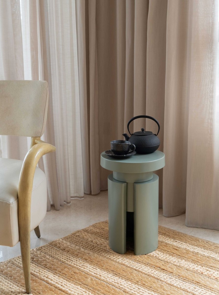 Doric Olive Green Small Round Side Table Bedside Nightstand Accent