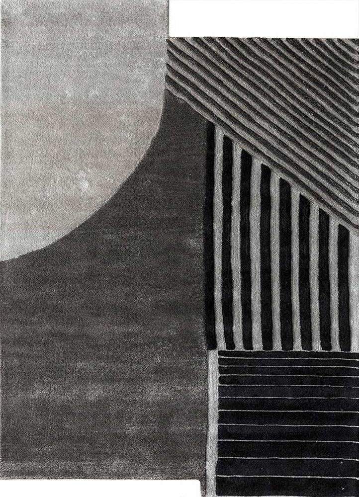 Modern Abstract Designer Rug Come Around Black and Gray