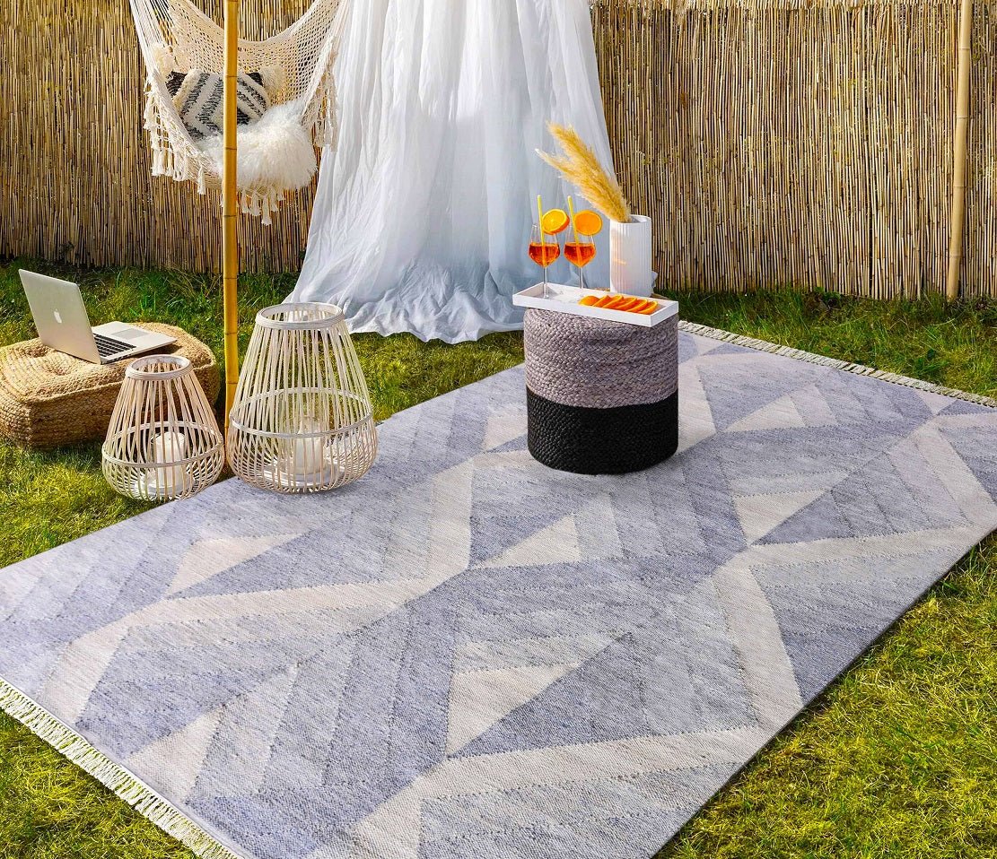 Geometric Blue Recycled PET Rug | Living DNA Singapore